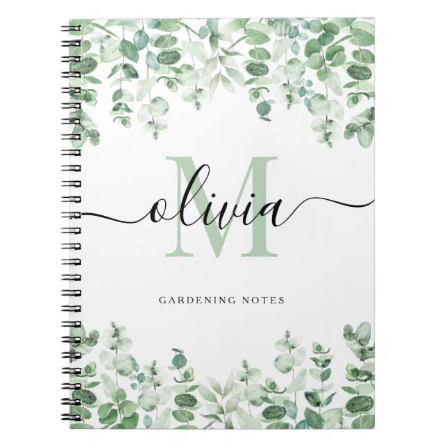 Lovely Eucalyptus | Elegant Watercolor Monogram Notebook | Zazzle