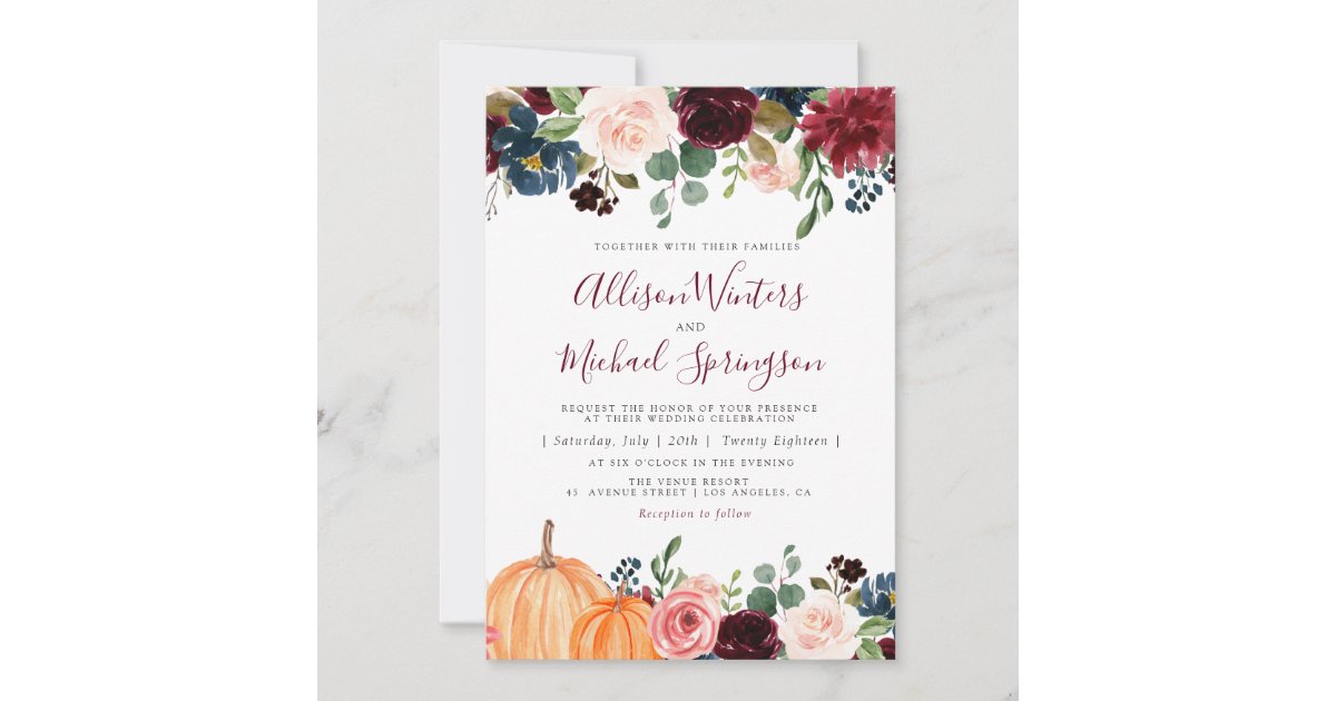 Lovely fall floral wedding invitation | Zazzle
