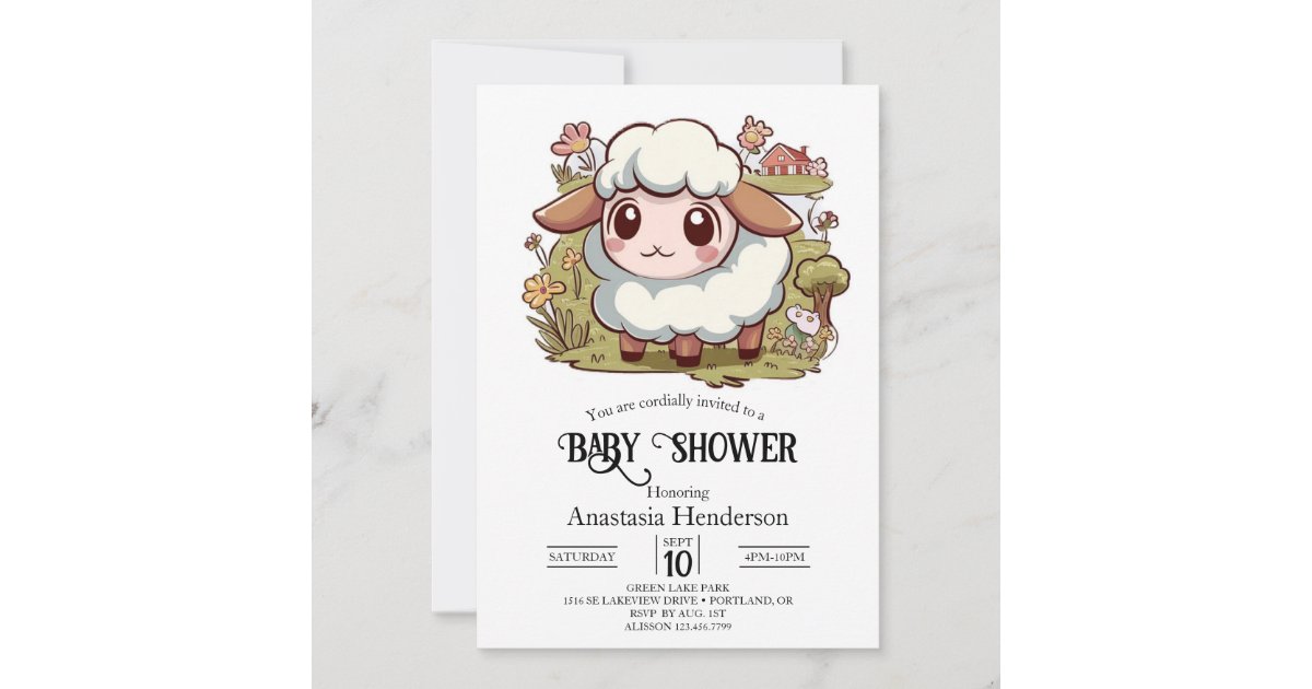 Lovely Farmyard Sheep Baby Shower Invitation | Zazzle
