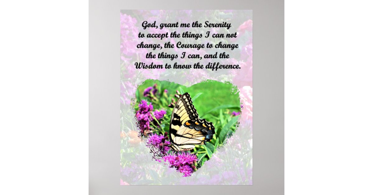 LOVELY FLORAL AND BUTTERFLY SERENITY PRAYER POSTER | Zazzle