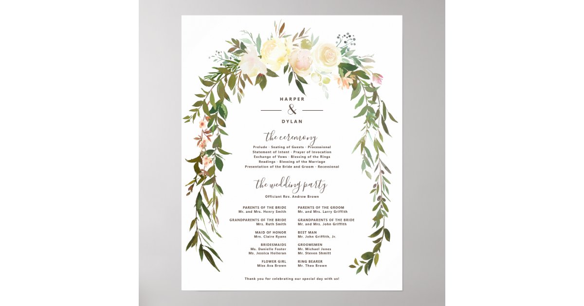 Lovely Florals | Wedding Ceremony Program Sign | Zazzle