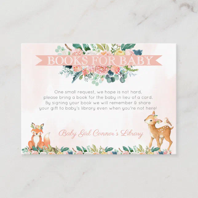 Lovely Forest Woodland Animals Baby's Library Enclosure Card | Zazzle