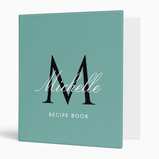 lovely green monogram recipe book 3 ring binder | Zazzle
