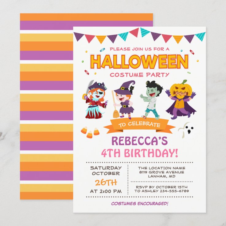Lovely Halloween Kids Costume Party Invitation | Zazzle