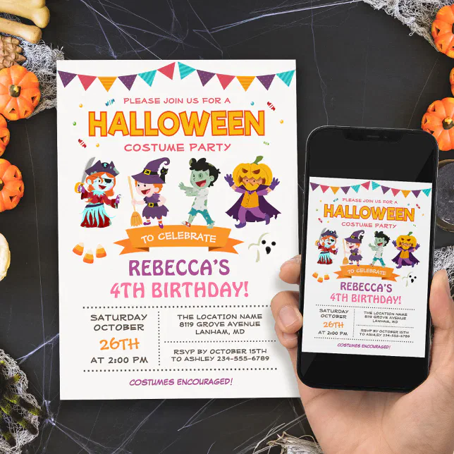 Lovely Halloween Kids Costume Party Invitation | Zazzle