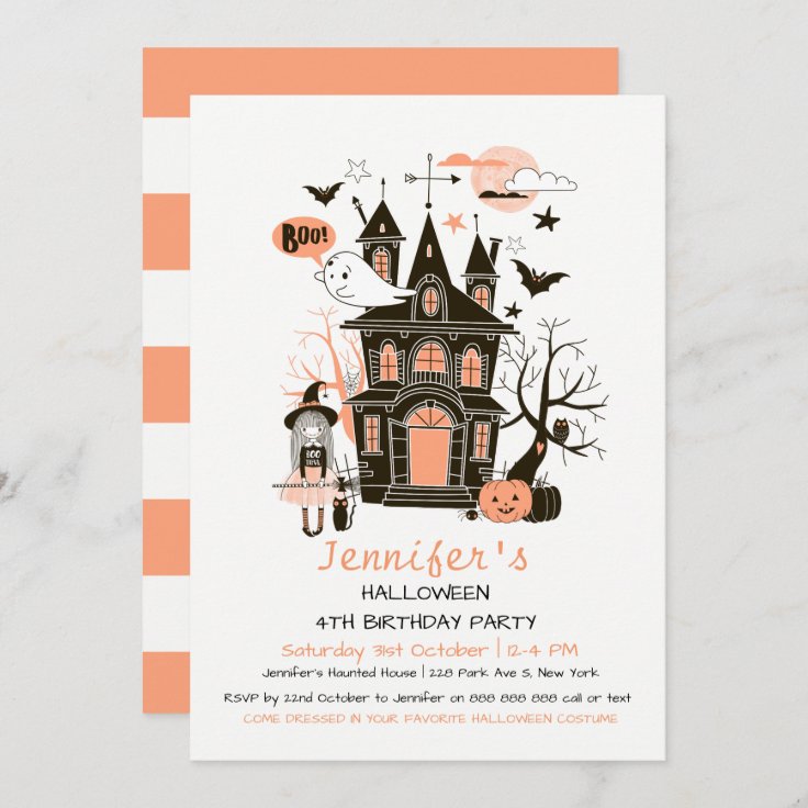 Lovely Haunted House Kids Birthday Halloween Invit Invitation | Zazzle