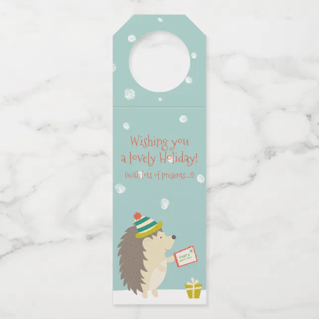 Lovely Holiday - Hedgehog Fun Christmas Bottle Hanger Tag | Zazzle