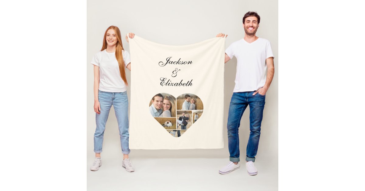 Lovely Ivory Heart Photo Collage Personalized Fleece Blanket | Zazzle
