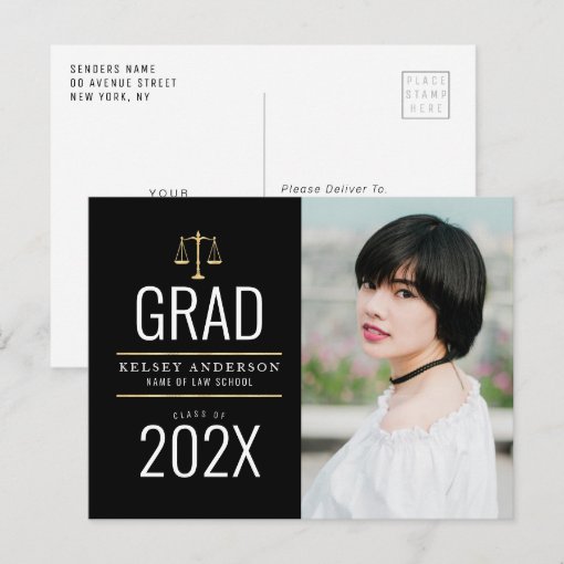 lovely law school graduation announcement postcard | Zazzle