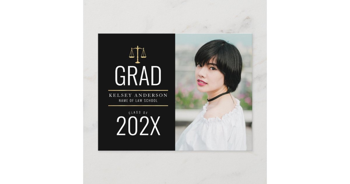 lovely law school graduation announcement postcard | Zazzle