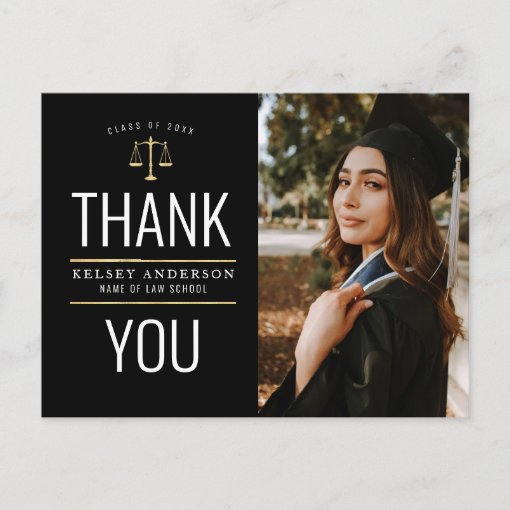 lovely law school graduation thank you postcard | Zazzle