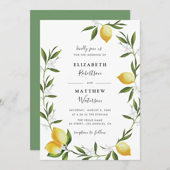 lovely lemon foliage wedding invitation | Zazzle