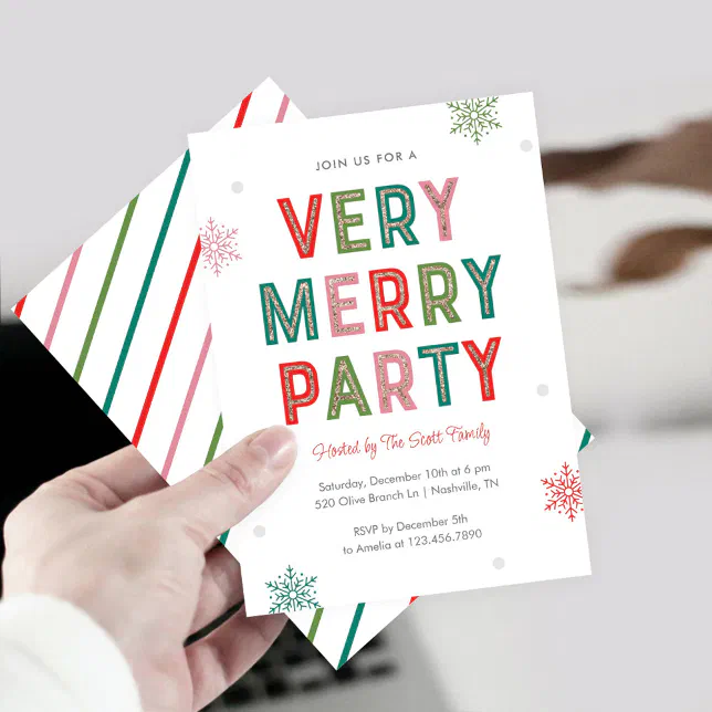 Lovely Lines Very Merry Party Holiday Invitation | Zazzle