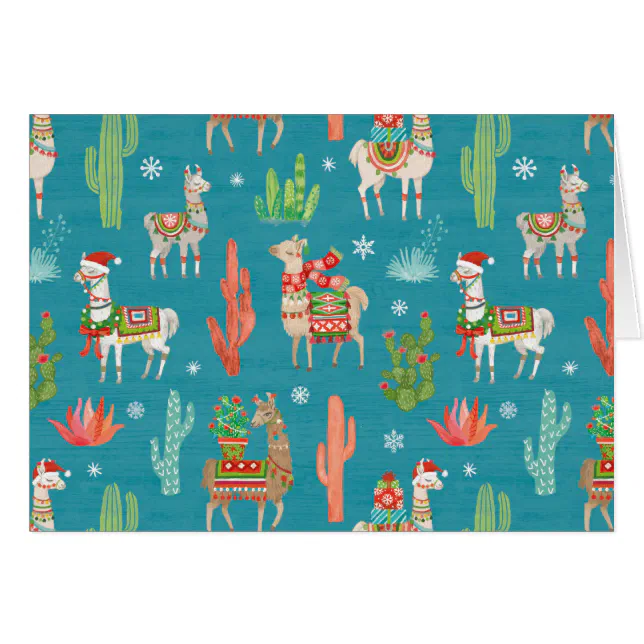 Lovely Llamas Christmas Teal Pattern | Zazzle