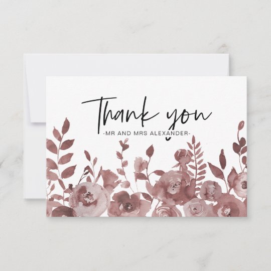 Lovely Mauve Watercolor Blooms Thank You Card | Zazzle.com