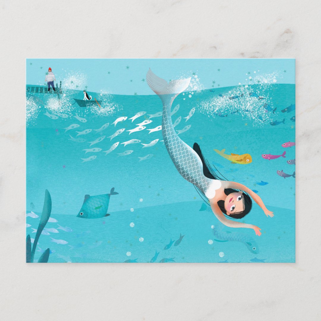 Lovely Mermaids in the Sea illustration Postcard | Zazzle