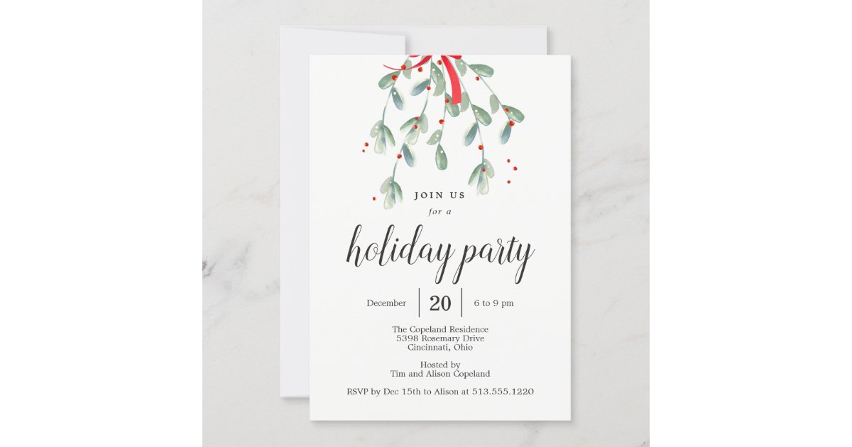 Lovely Mistletoe Christmas Holiday Party Invites | Zazzle