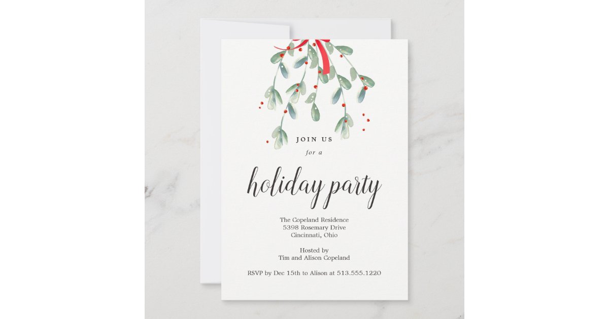 Lovely Mistletoe Christmas Holiday Party Invites | Zazzle