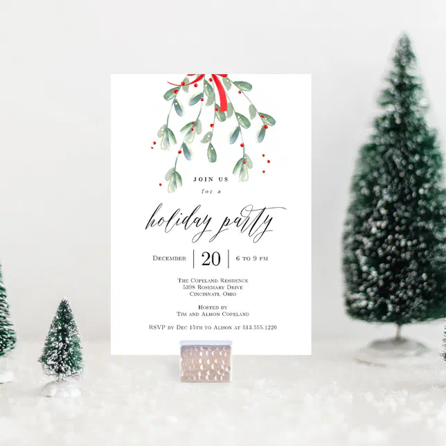 Lovely Mistletoe Christmas Holiday Party Invites | Zazzle