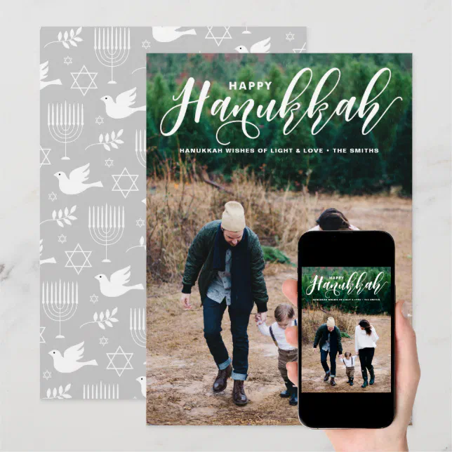 Lovely Modern Calligraphy Photo Happy Hanukkah Holiday Card | Zazzle