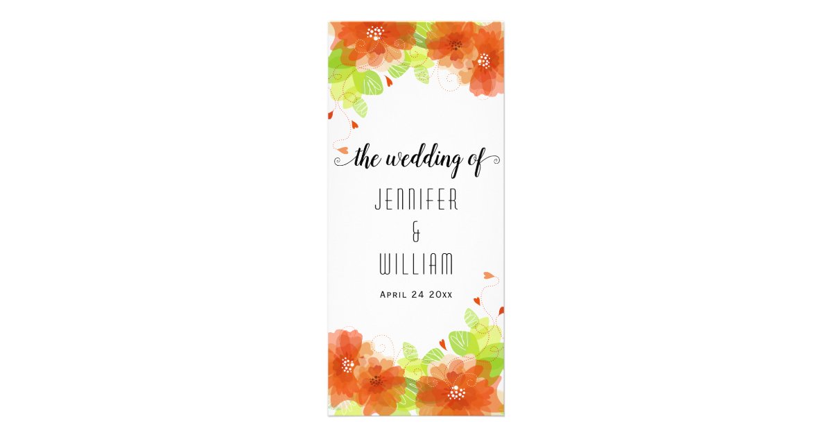 Lovely orange flowers calligraphy wedding program | Zazzle