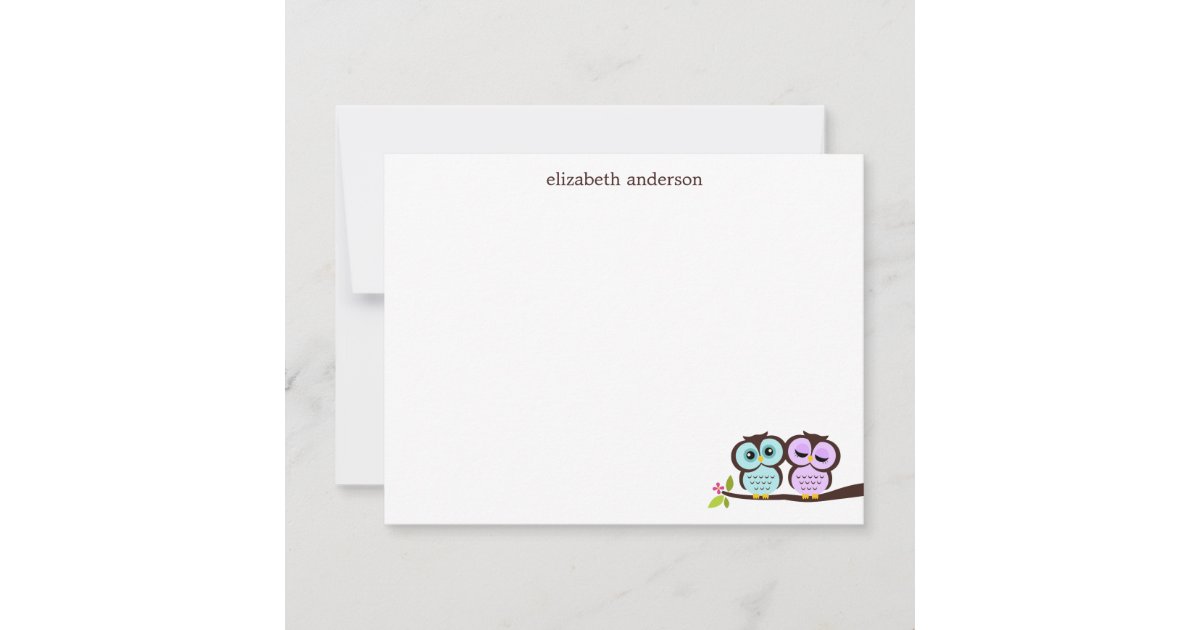 Lovely Owl Couple Custom Thank You Notes | Zazzle