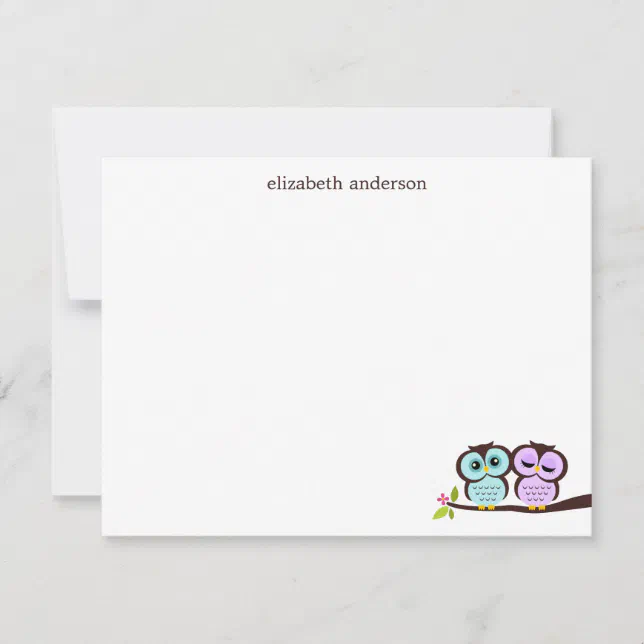 Lovely Owl Couple Custom Thank You Notes | Zazzle