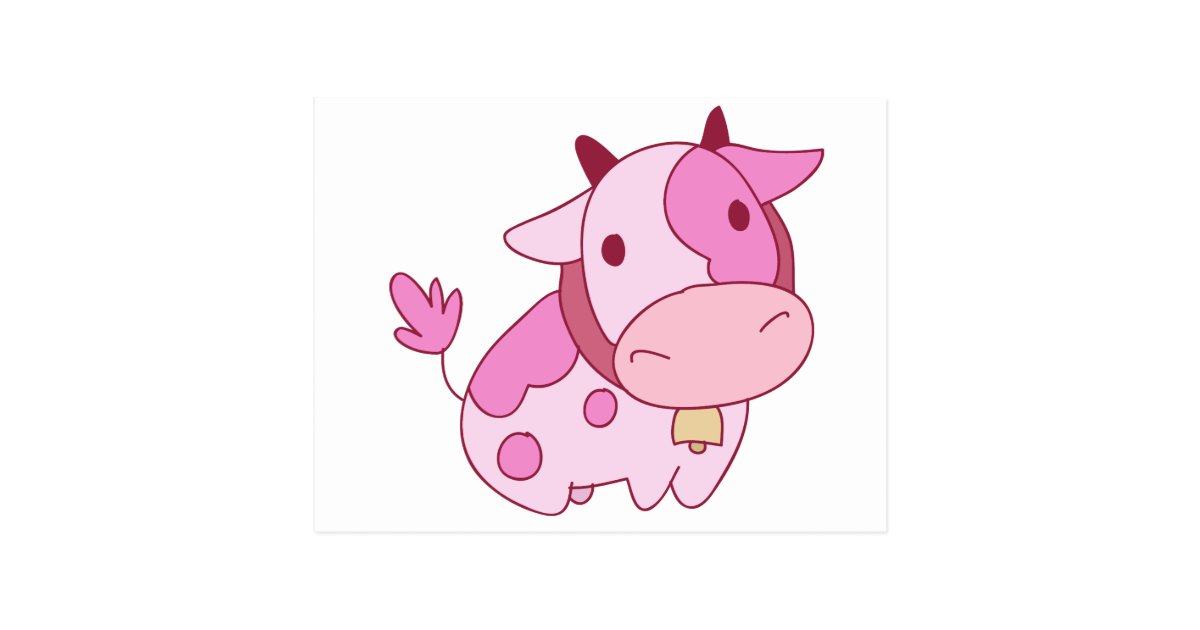 Lovely Pink Cartoon Cow Postcard | Zazzle.com