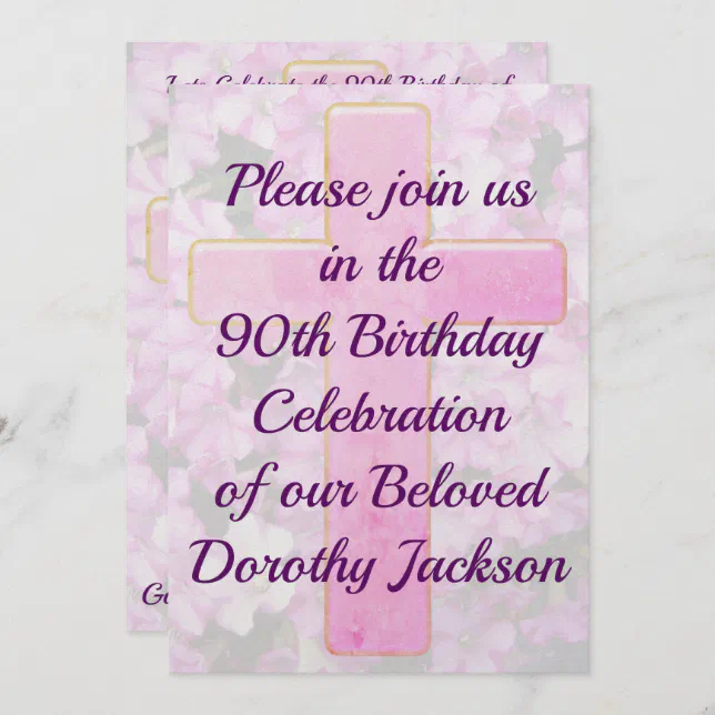 LOVELY PINK CROSS 90TH BIRTHDAY INVITATION | Zazzle