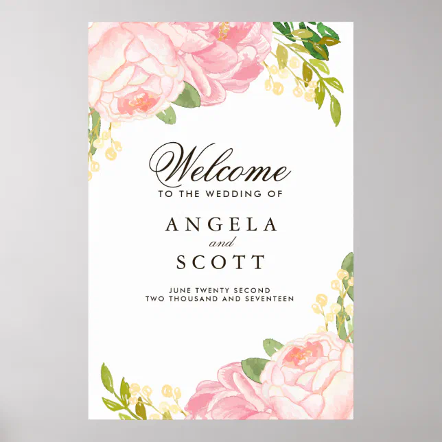 Lovely Pink Peony Welcome Sign (24x36) | Zazzle