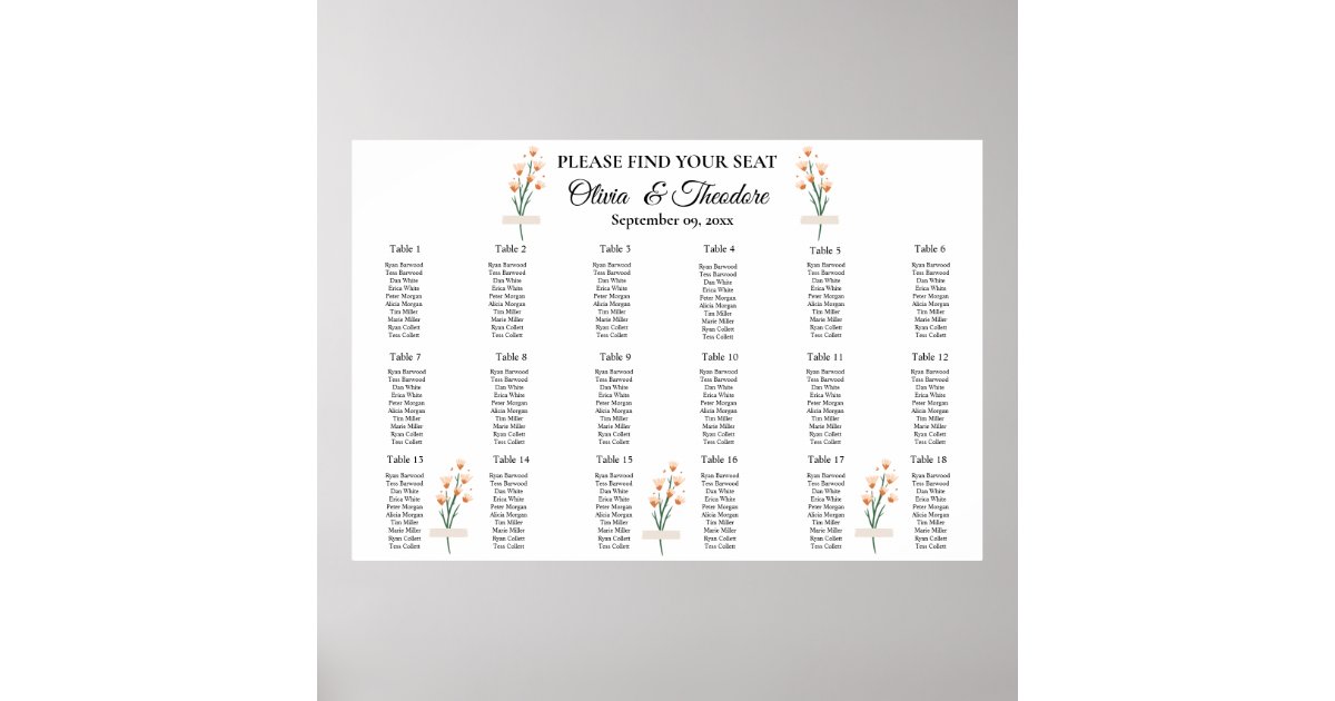 Lovely Pink Wildflower Wedding Seating Chart | Zazzle