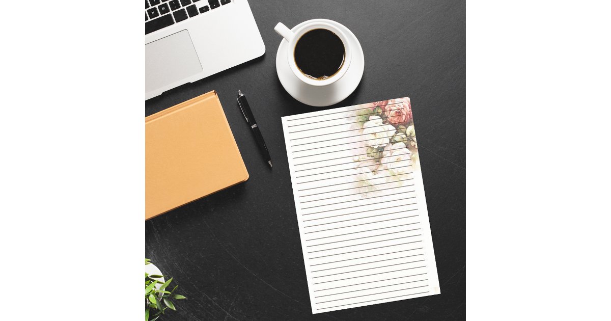 Lovely Roses Lined Stationery Paper | Zazzle