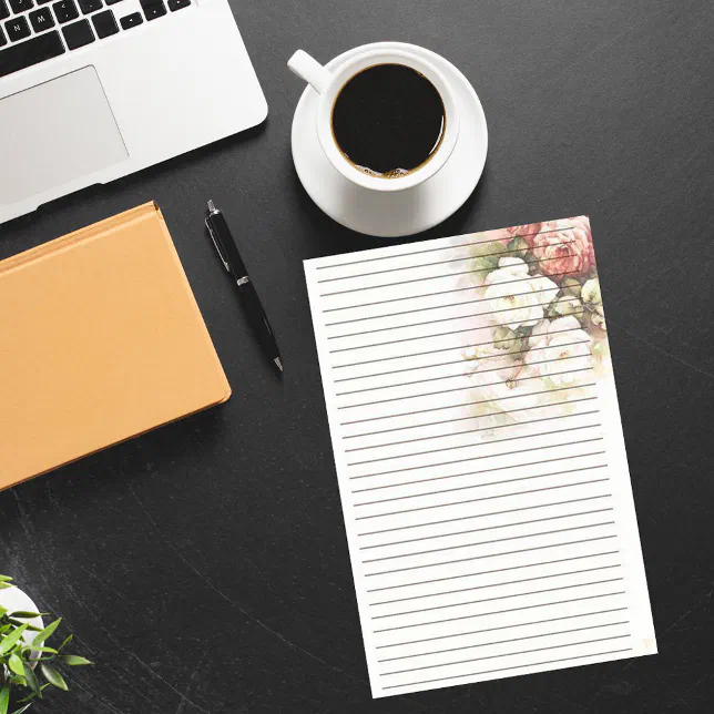 Lovely Roses Lined Stationery Paper | Zazzle