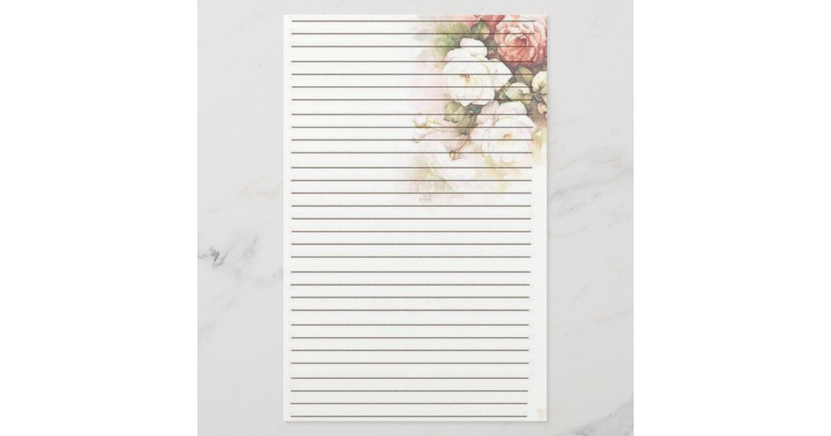 Lovely Roses Lined Stationery Paper | Zazzle