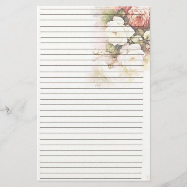 Lovely Roses Lined Stationery Paper | Zazzle