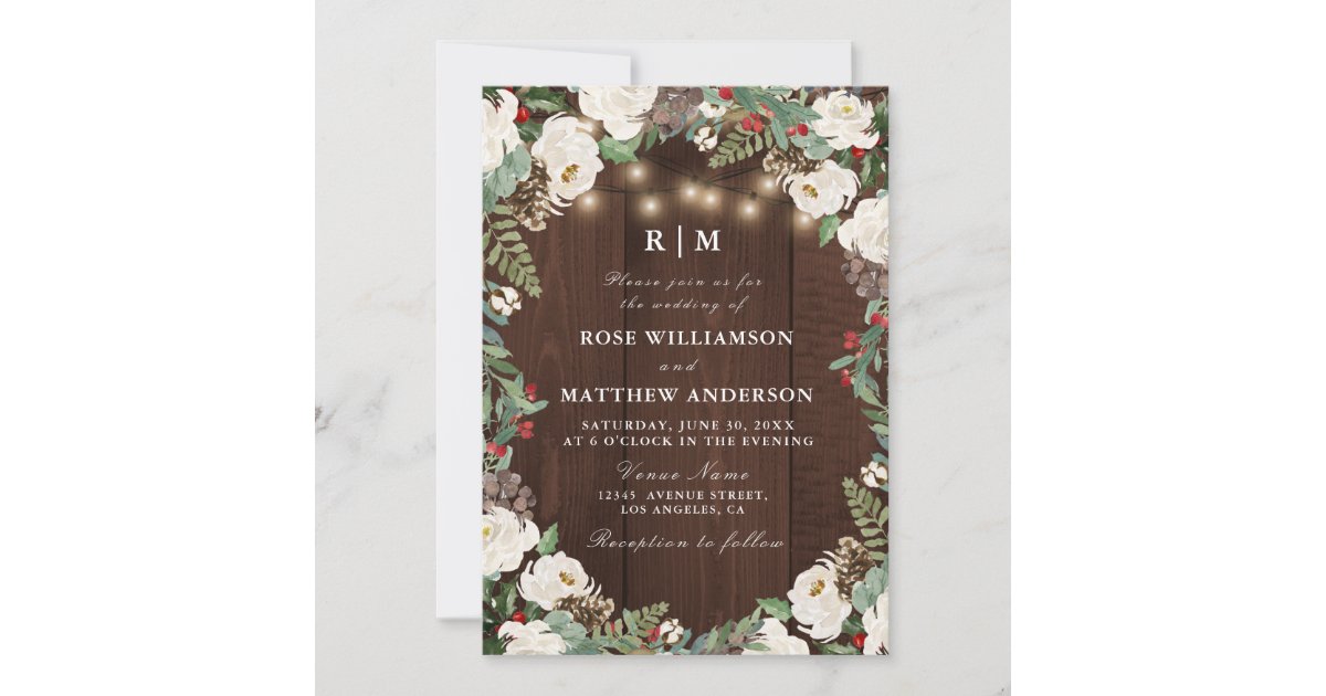 Lovely rustic winter wedding invitation | Zazzle