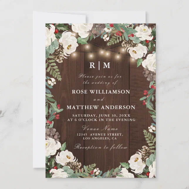 Lovely rustic winter wedding invitation | Zazzle