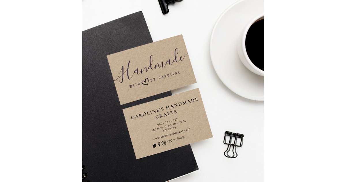 lovely script Handmade kraft business Business Card | Zazzle