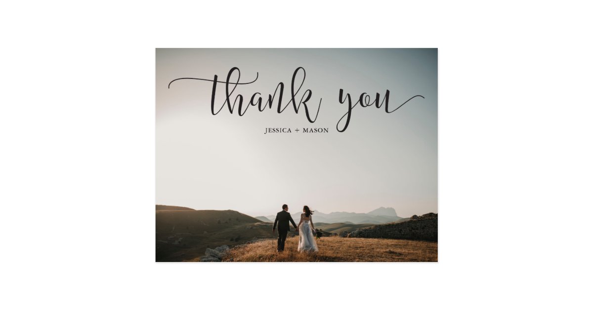 Lovely Script Photo Wedding Thank You Postcard | Zazzle.com