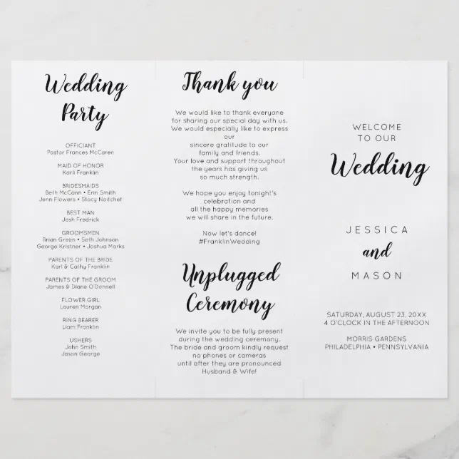 Lovely Script Tri-Fold Wedding Program Flyer | Zazzle