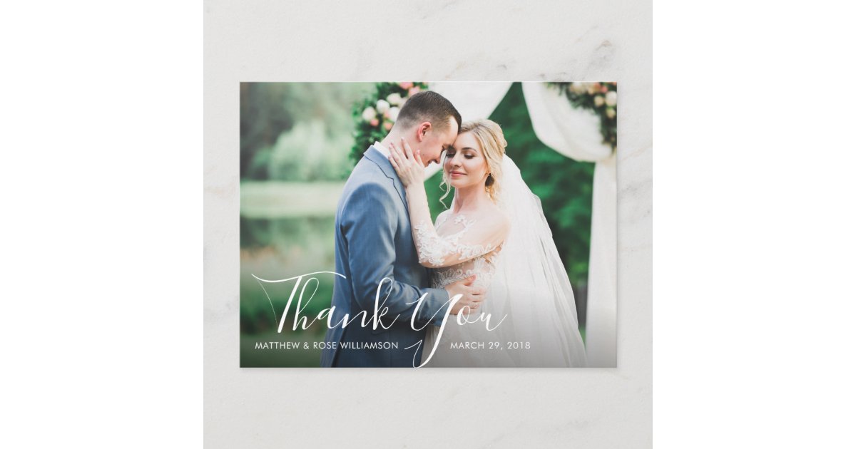 lovely script wedding thank you photo card | Zazzle