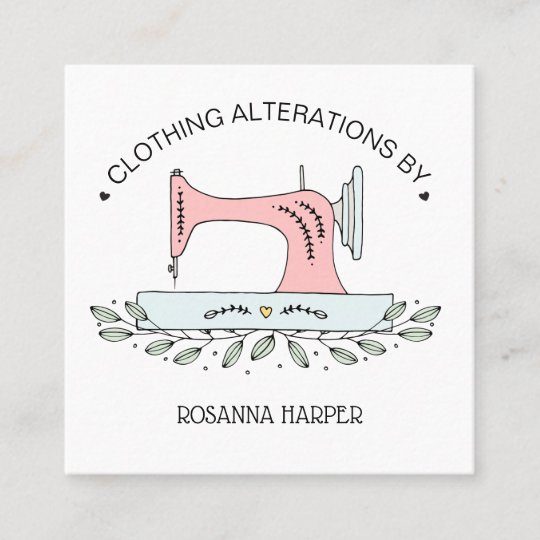 Lovely Sewing Machine Clothing Alterations Square Business Card ...