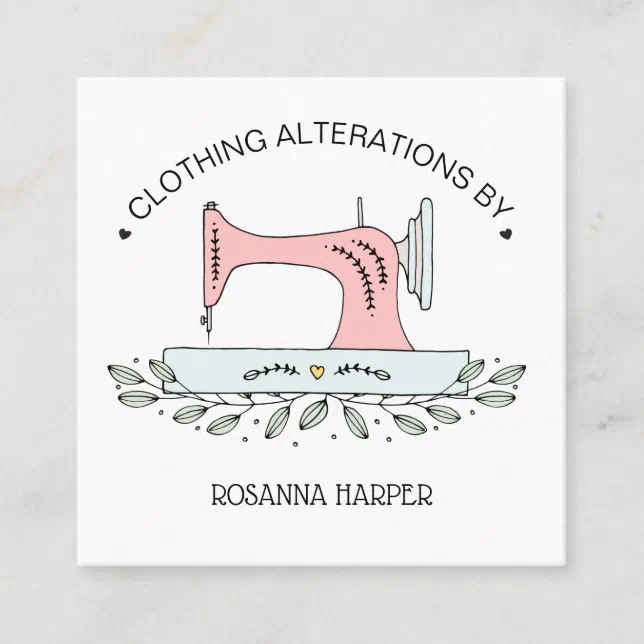 Lovely Sewing Machine Clothing Alterations Square Business Card | Zazzle