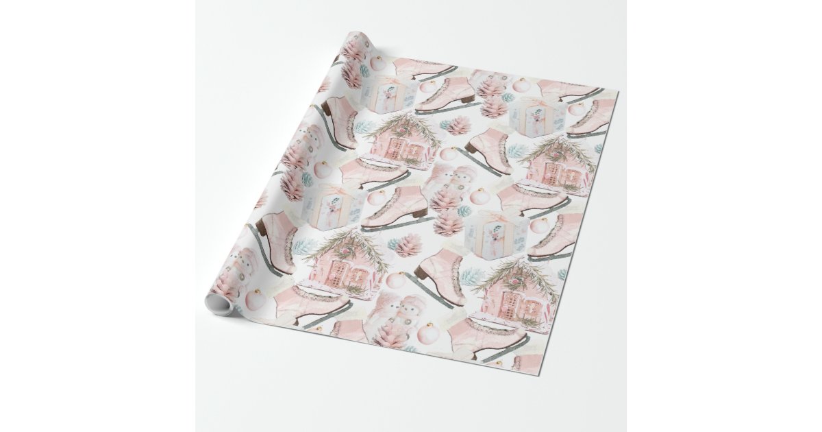 Lovely Shabby Chic Pink Christmas Pattern Wrapping Paper | Zazzle