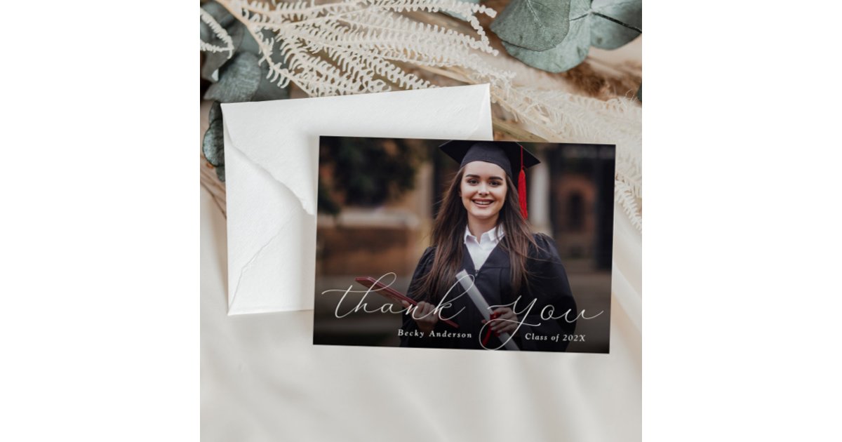 lovely thank you script graduation card | Zazzle