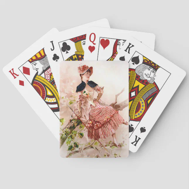 Lovely Vintage Lady In Pink Dress Poker Cards | Zazzle