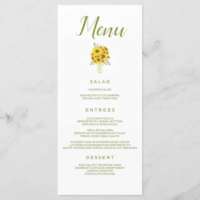 Lovely Wedding Sunflower Menu | Zazzle