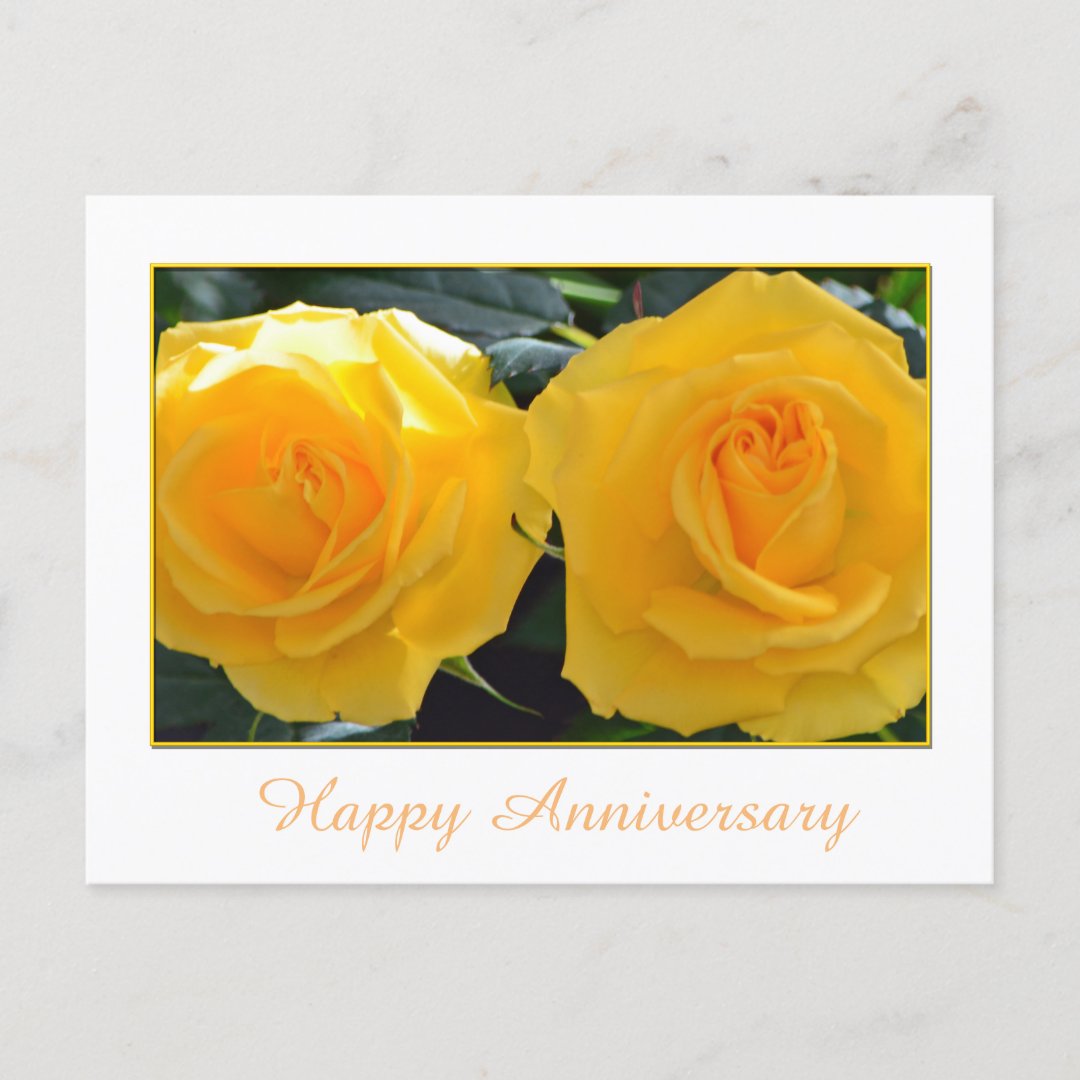 Lovely yellow rose flowers happy anniversary postcard | Zazzle