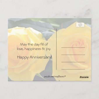 Lovely yellow rose flowers happy anniversary postcard | Zazzle