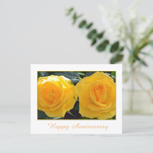 Lovely yellow rose flowers happy anniversary postcard | Zazzle
